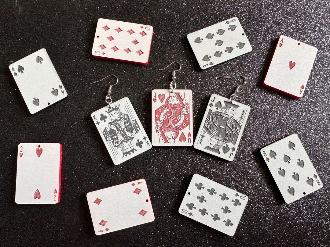 Playing Card Earrings: Laser Cut Acrylic Playing Cards, Hearts, Spades ...