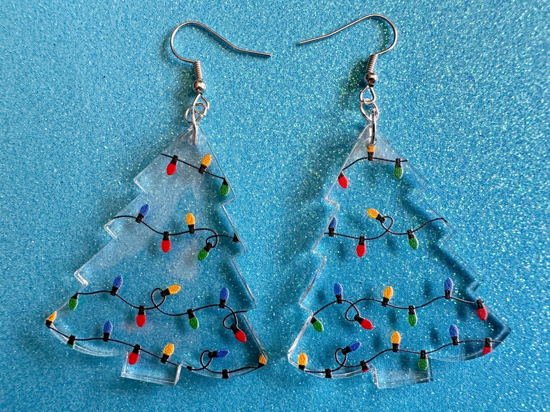 Christmas Tree Earrings: Laser Cut Acrylic Christmas Trees With Fairy ...