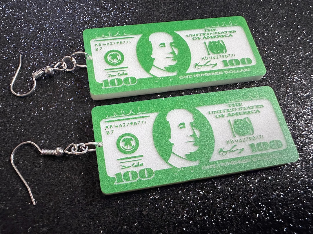 Money Earrings: Laser Cut Acrylic Dollar Bills, Cash, Money Bags, US ...