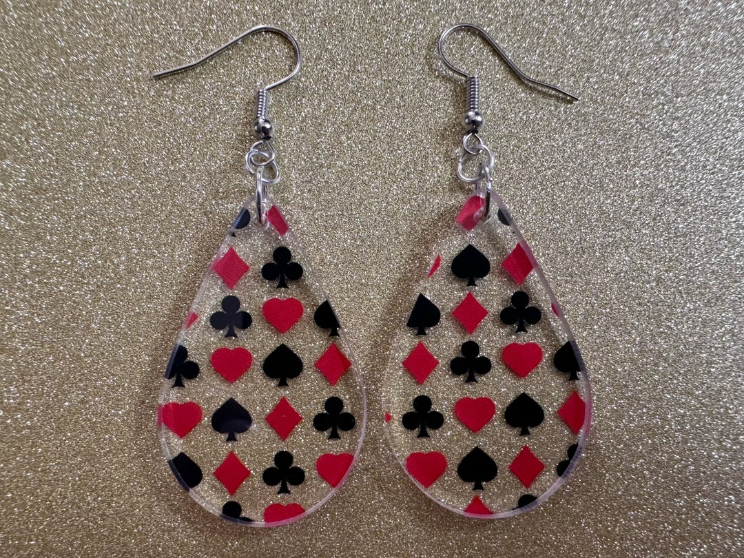 Playing Card Suit Earrings: Laser Cut Acrylic Heart, Diamond, Spades ...