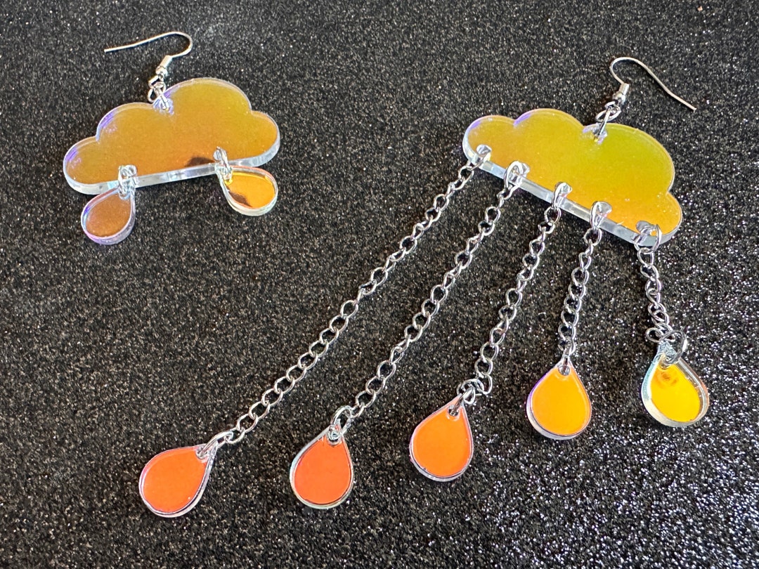 Iridescent Rain Earrings: Laser Cut Acrylic Raindrops, Rain Drops ...