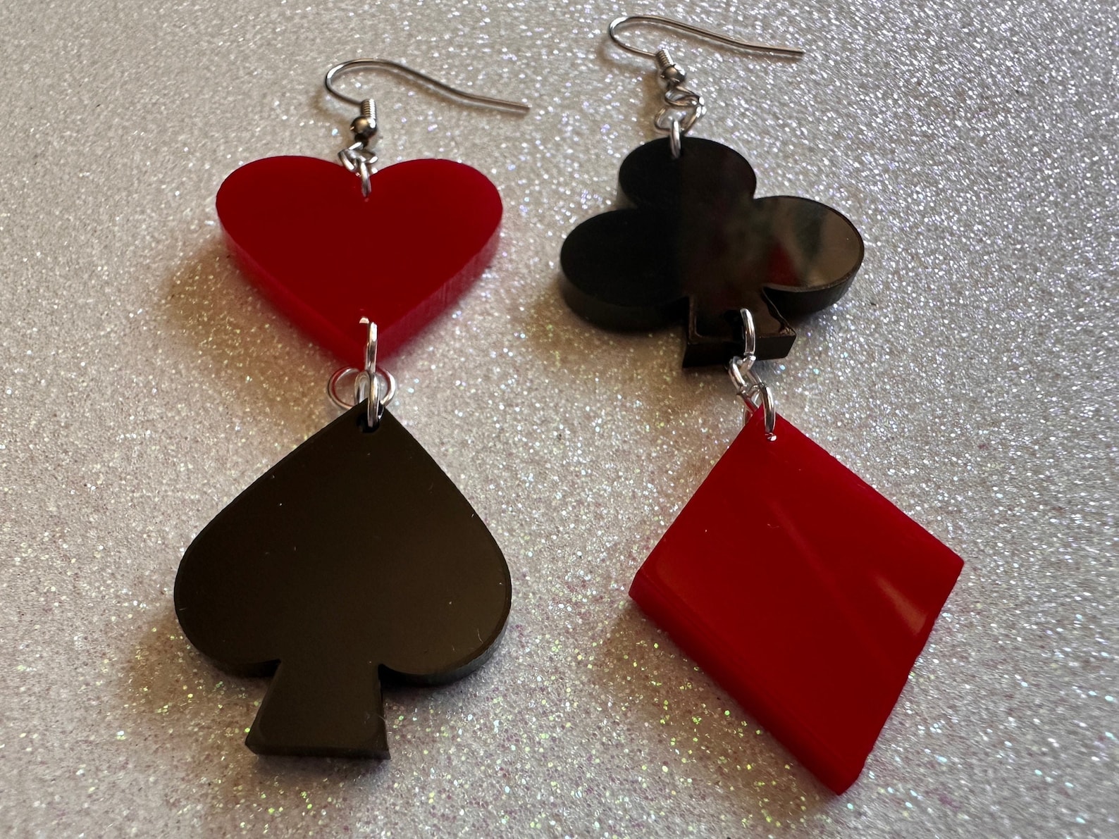 Playing Card Suit Earrings: Laser Cut Acrylic Heart, Diamond, Spades ...