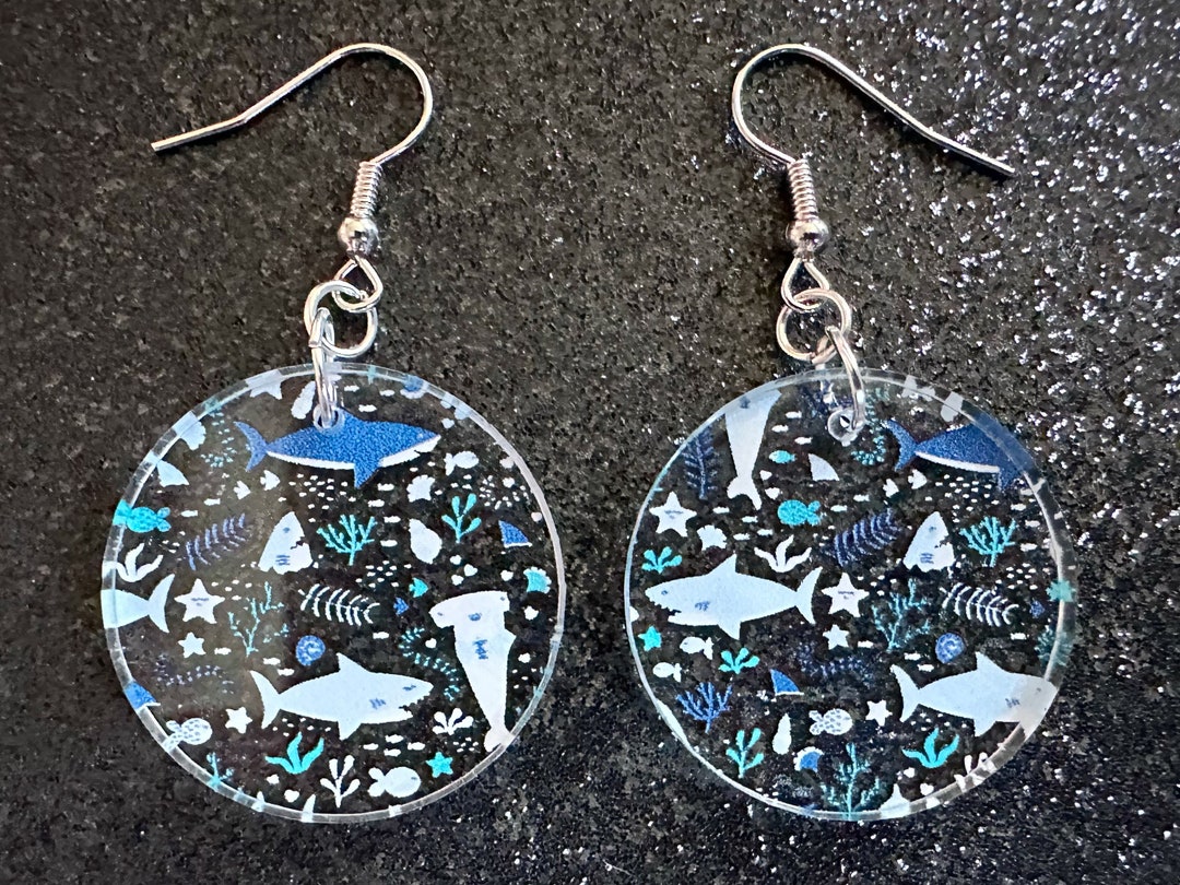 Shark Earrings: Laser Cut Acrylic Sharks, Shark Week, Shark Teeth ...