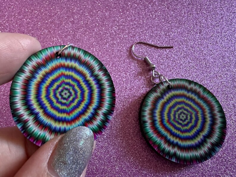 Rainbow Psychedelic Optical Illusion Earrings: Sublimated Illusions ...