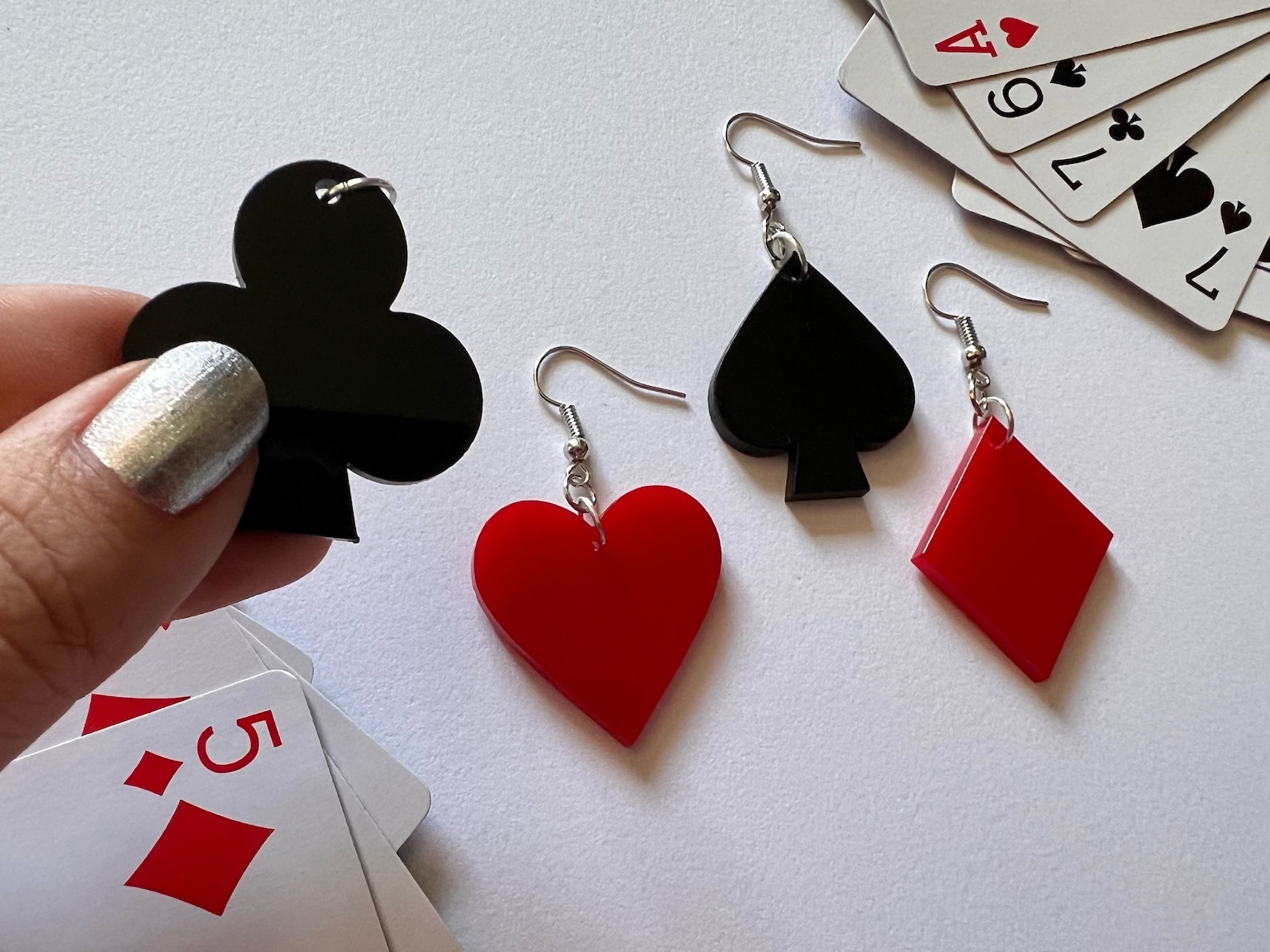 Playing Card Suit Earrings: Laser Cut Acrylic Heart, Diamond, Spades ...