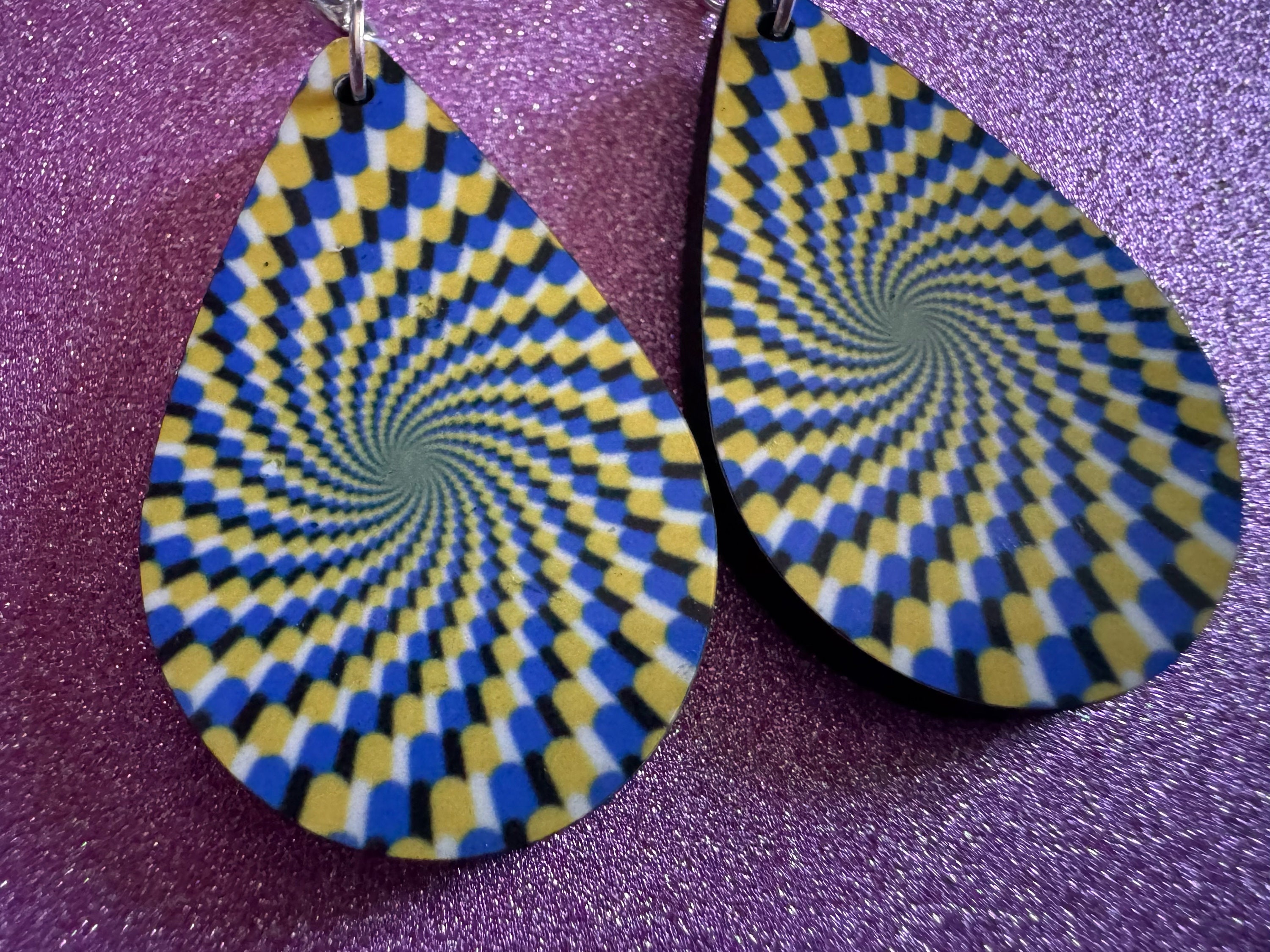 Colorful Psychedelic Optical Illusion Earrings: Sublimated Illusions ...