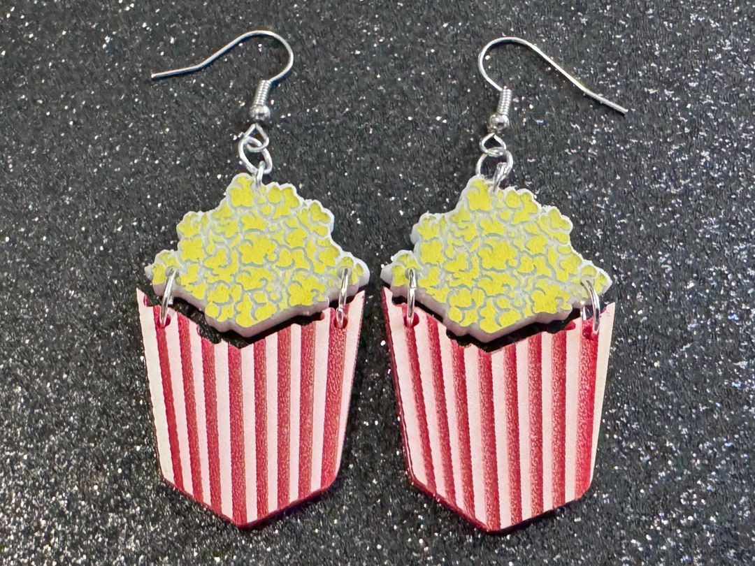 Popcorn Earrings: Laser Cut Acrylic Popcorn Bags, Movies, Popped Corn ...