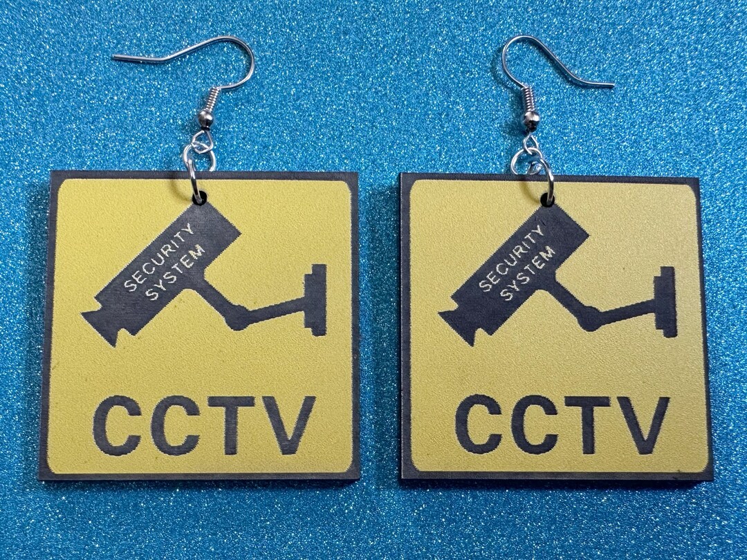 CCTV Sign Earrings: Laser Cut Acrylic Security Sign, Security Camera ...