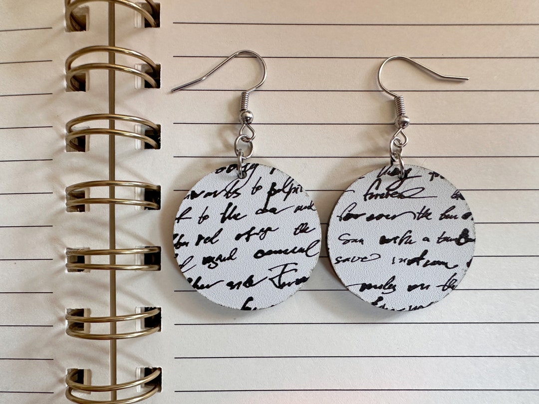 Notebook Earrings: Laser Cut Acrylic Writer Earrings, Handwriting ...