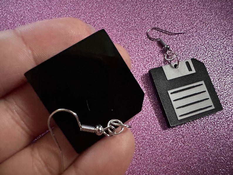 Floppy Fisk Earrings: Laser Cut Acrylic Floppy Disks, Retro Tech ...