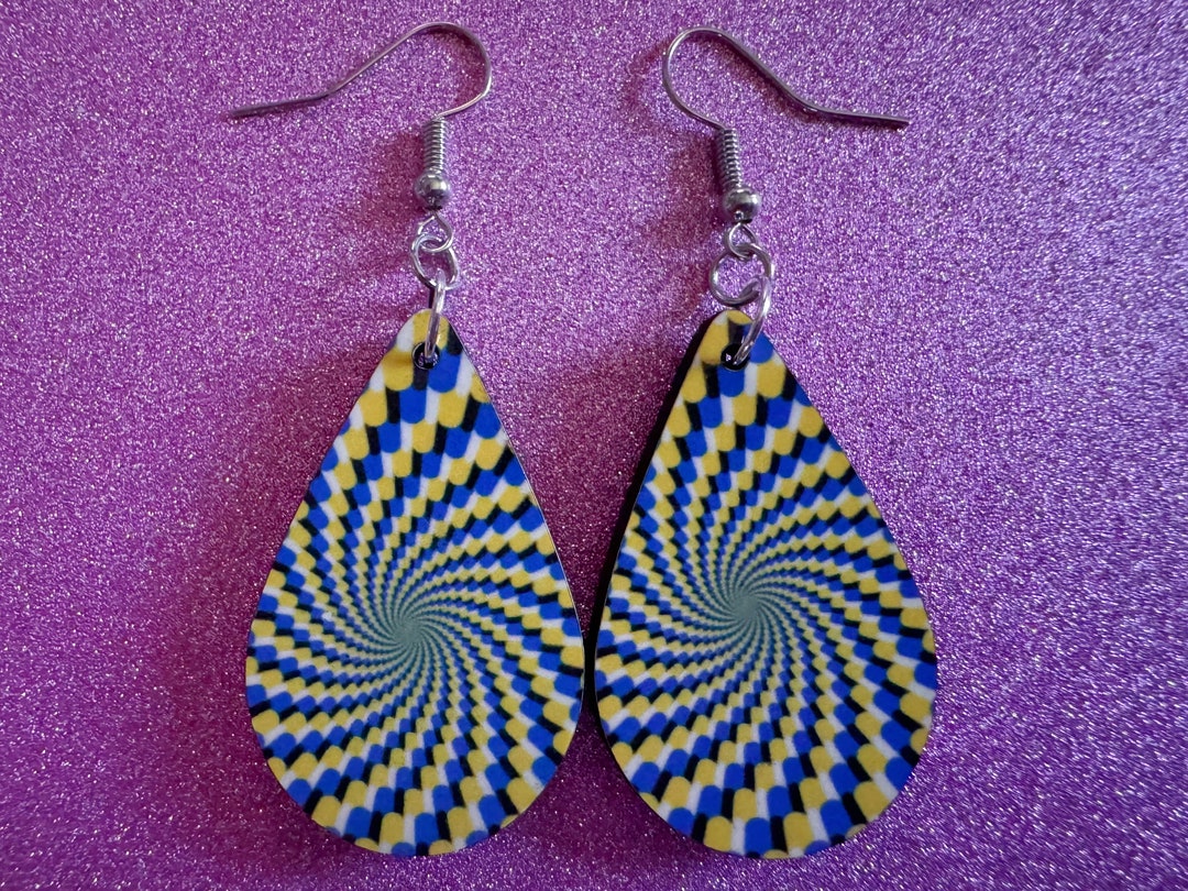 Colorful Psychedelic Optical Illusion Earrings: Sublimated Illusions ...