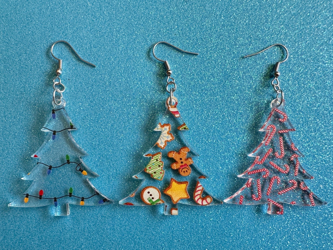 Christmas Tree Earrings: Laser Cut Acrylic Christmas Trees, Candy Canes ...