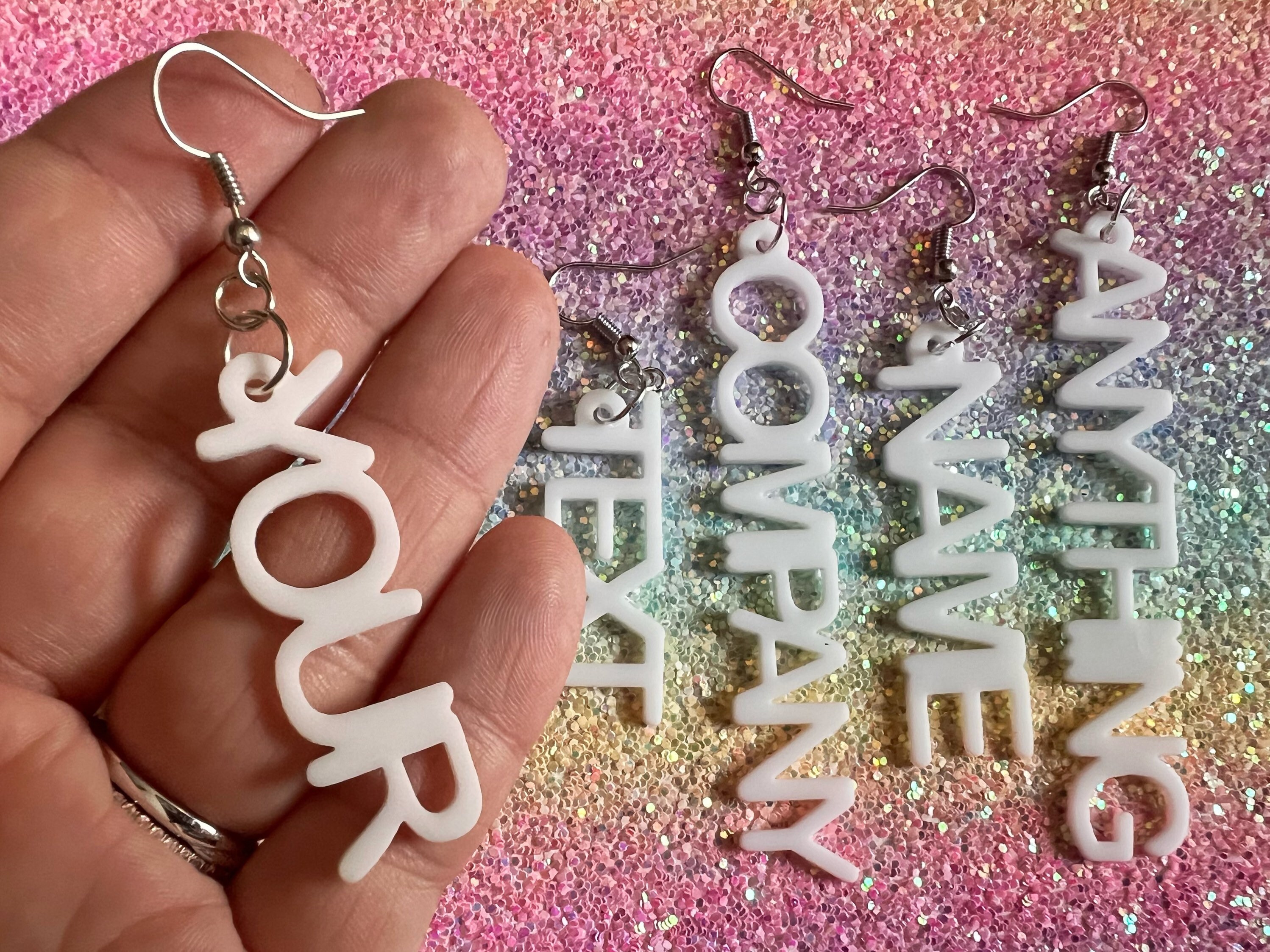 Custom Text Earrings: Laser Cut Words, Letters, Names, Teacher Gift ...