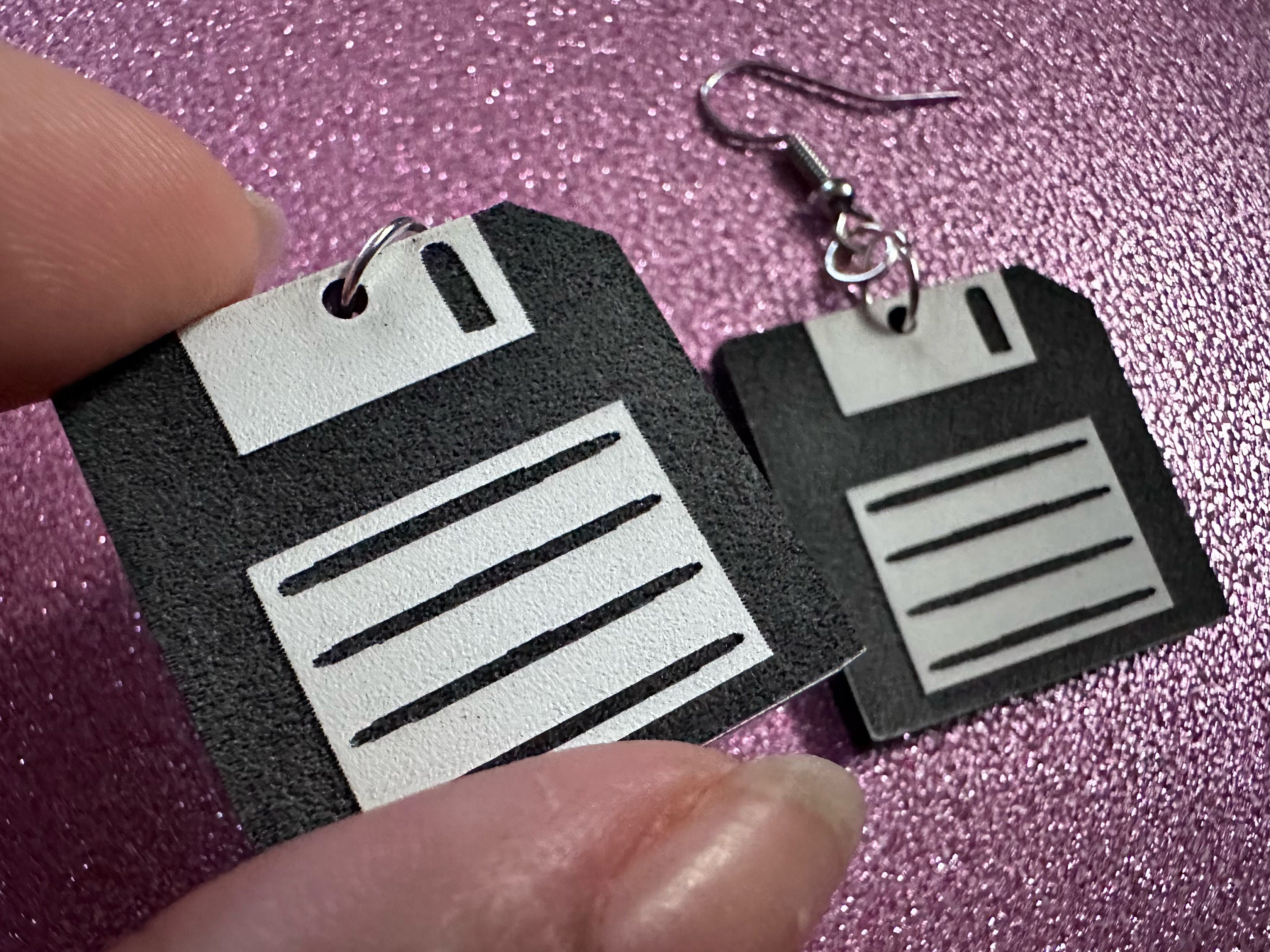 Floppy Fisk Earrings: Laser Cut Acrylic Floppy Disks, Retro Tech ...