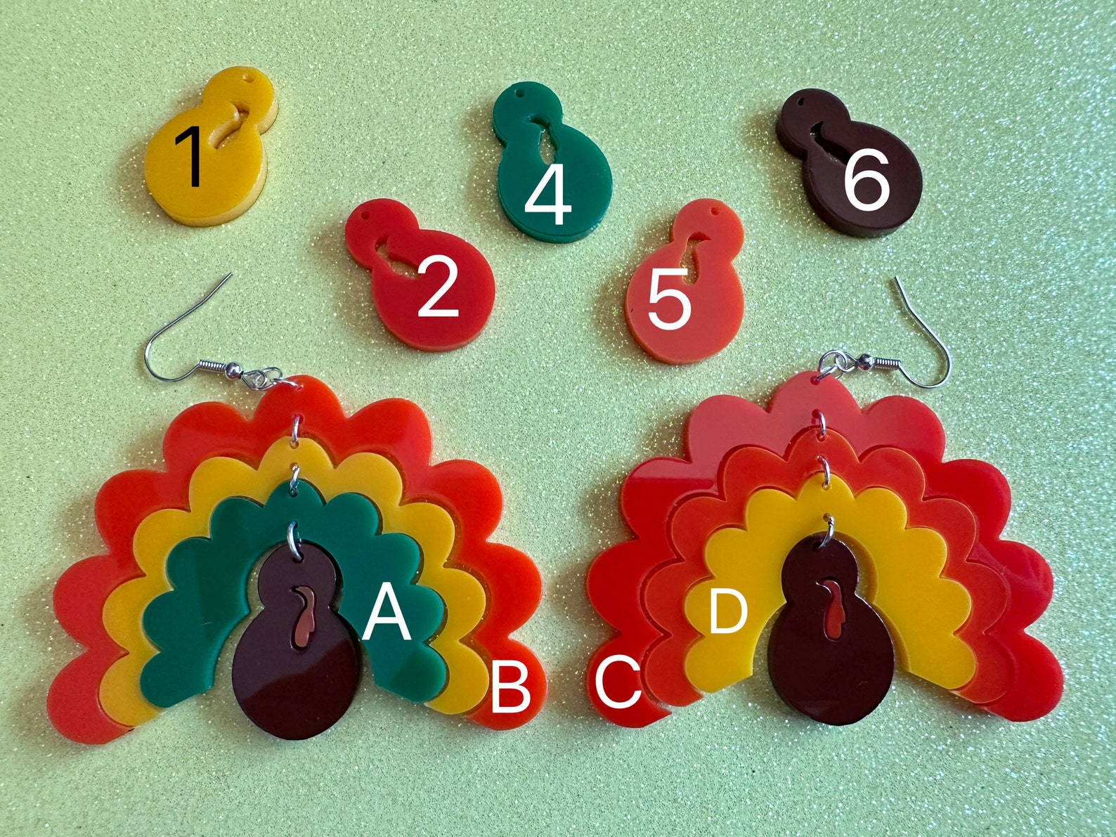 Build a Turkey Earrings: Custom Laser Cut Acrylic Turkeys, Thanksgiving ...