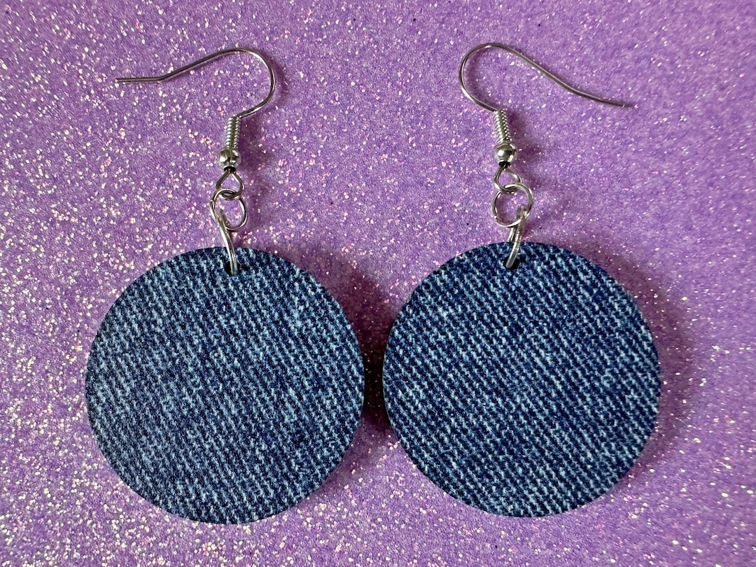 Blue Denim Earrings: Faux Jean Fabric, Laser Cut Acrylic Jeans, Fashion ...