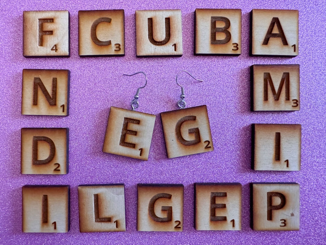 Scrabble Tile Earrings: Laser Cut Wood Scrable Tiles, Game, Game Night ...