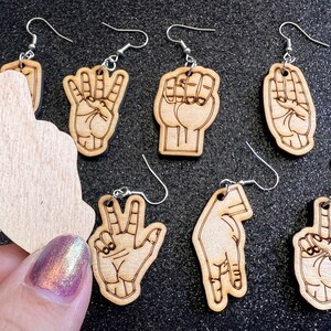 Wooden Sign Language Earrings: Laser Cut Wood Sign Language Letters ...