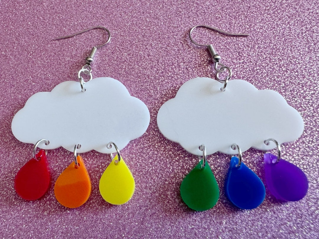 Rainbow Rain Drop Earrings: Laser Cut Acrylic Rainbows, Pride ...