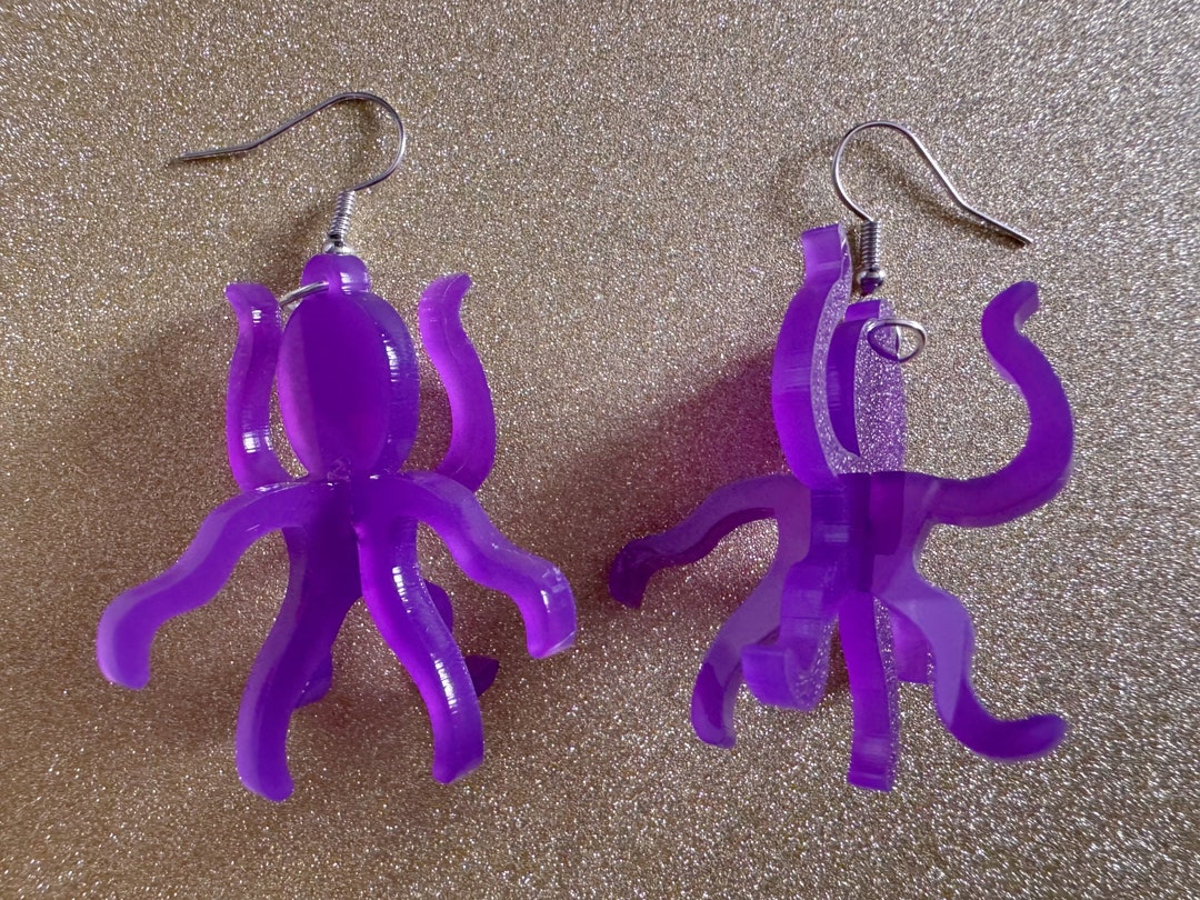 3D Octopus Earrings: Laser Cut Acrylic Octopuses, Aquarium Fish, Ocean ...