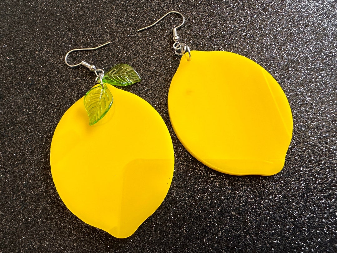 Lemon Earrings: Laser Cut Acrylic Lemons With Green Leaves, Lemonade ...