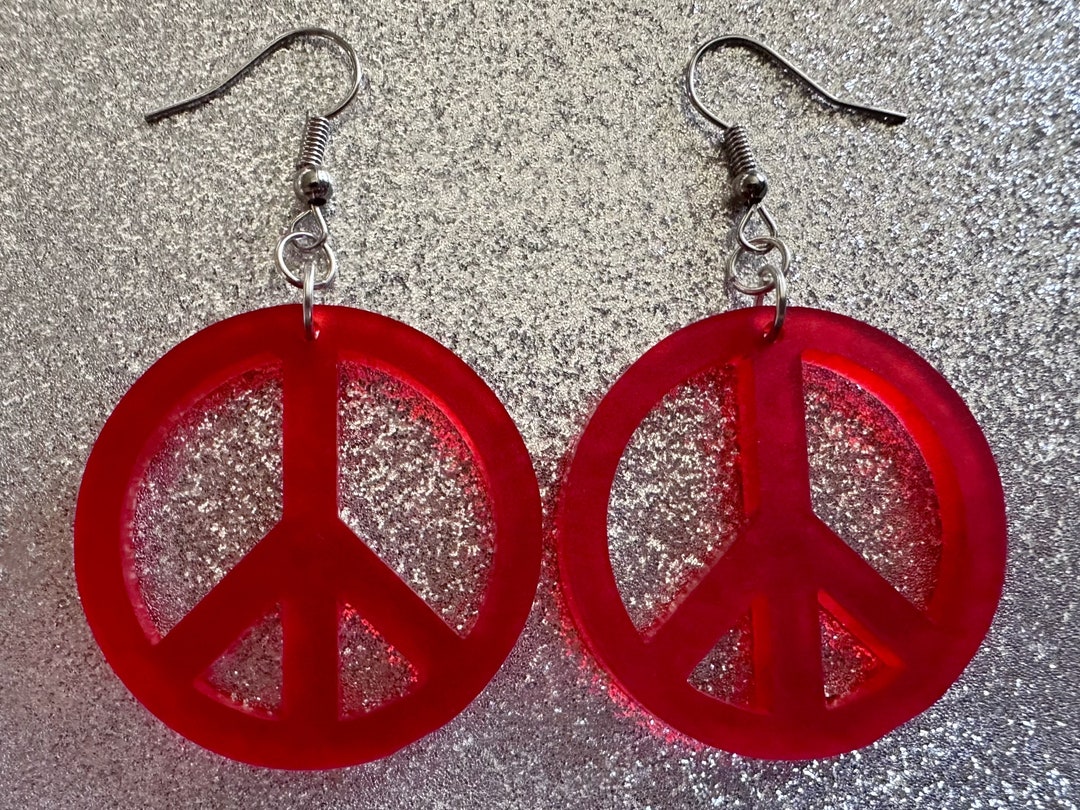 Red Peace Sign Earrings: Laser Cut Acrylic Peace Signs, Hippie, Hipster ...