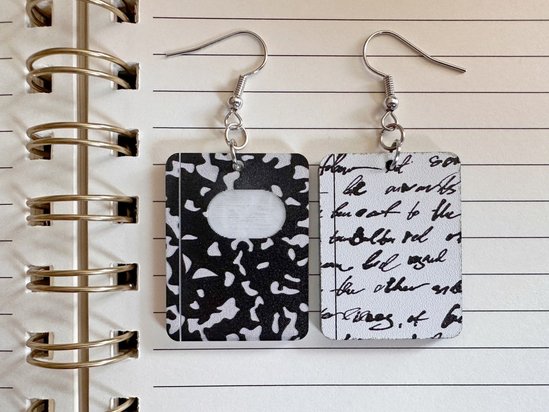 Notebook Earrings: Laser Cut Acrylic Writer Earrings, Handwriting ...