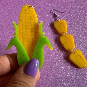 Corn Earrings: Laser Cut Acrylic Kernels & Corn Stalk, Farm, Gardening ...