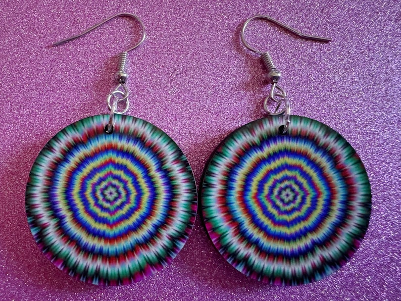 Rainbow Psychedelic Optical Illusion Earrings: Sublimated Illusions ...