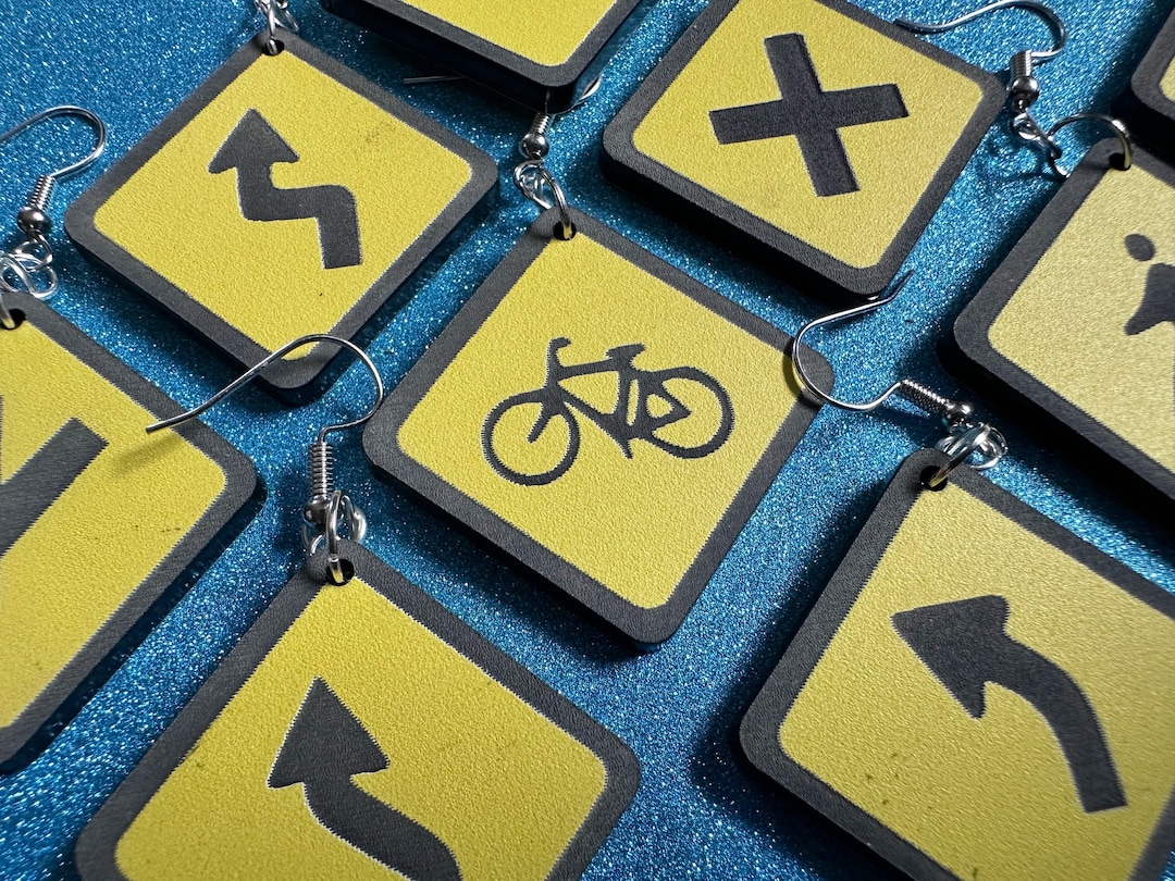 Black & Yellow Road Sign Earrings: Laser Cut Acrylic Road Signs ...