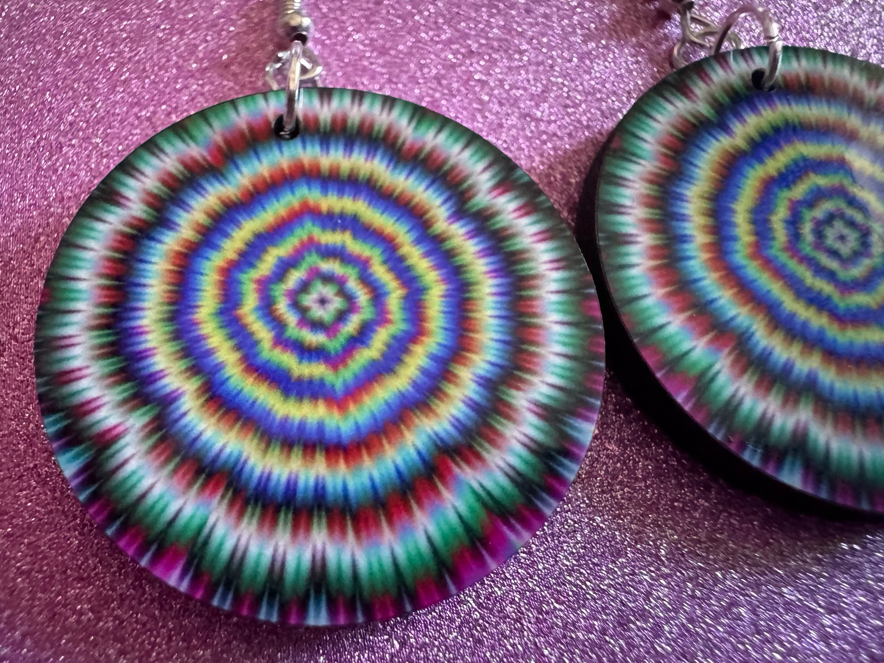 Rainbow Psychedelic Optical Illusion Earrings: Sublimated Illusions ...