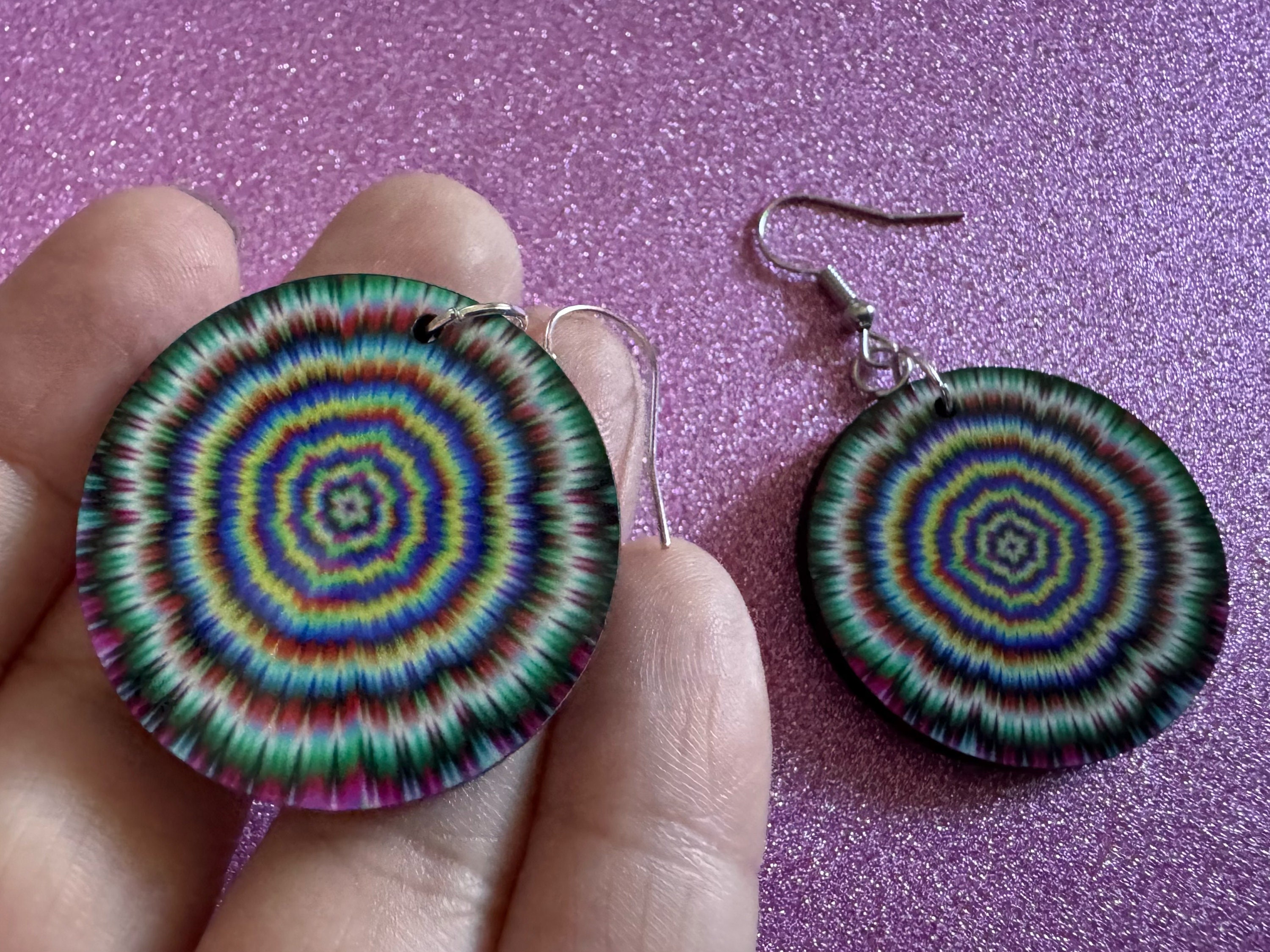 Rainbow Psychedelic Optical Illusion Earrings: Sublimated Illusions ...