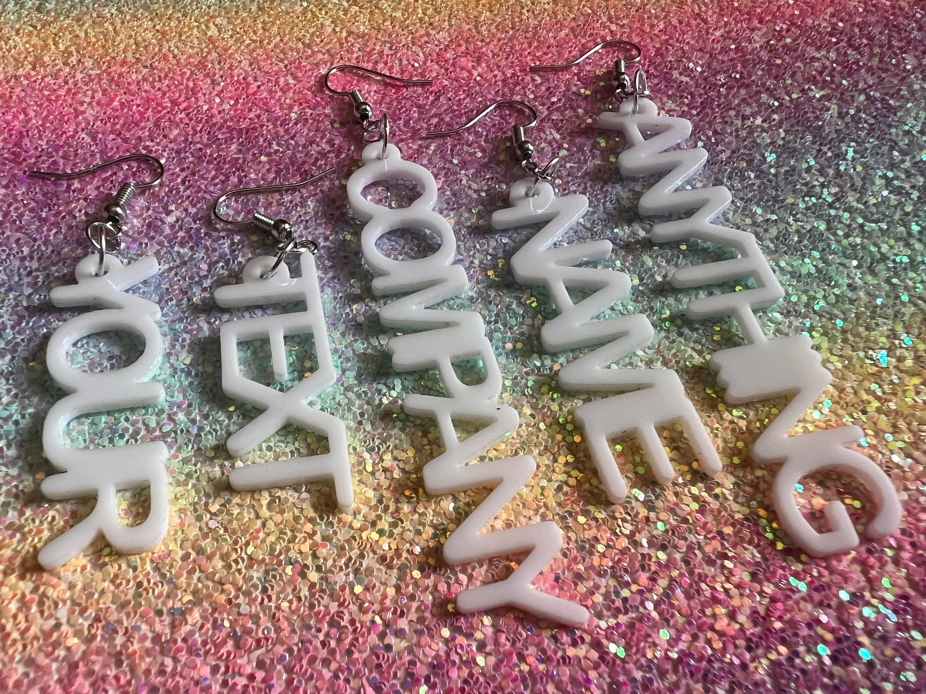 Custom Text Earrings: Laser Cut Words, Letters, Names, Teacher Gift ...