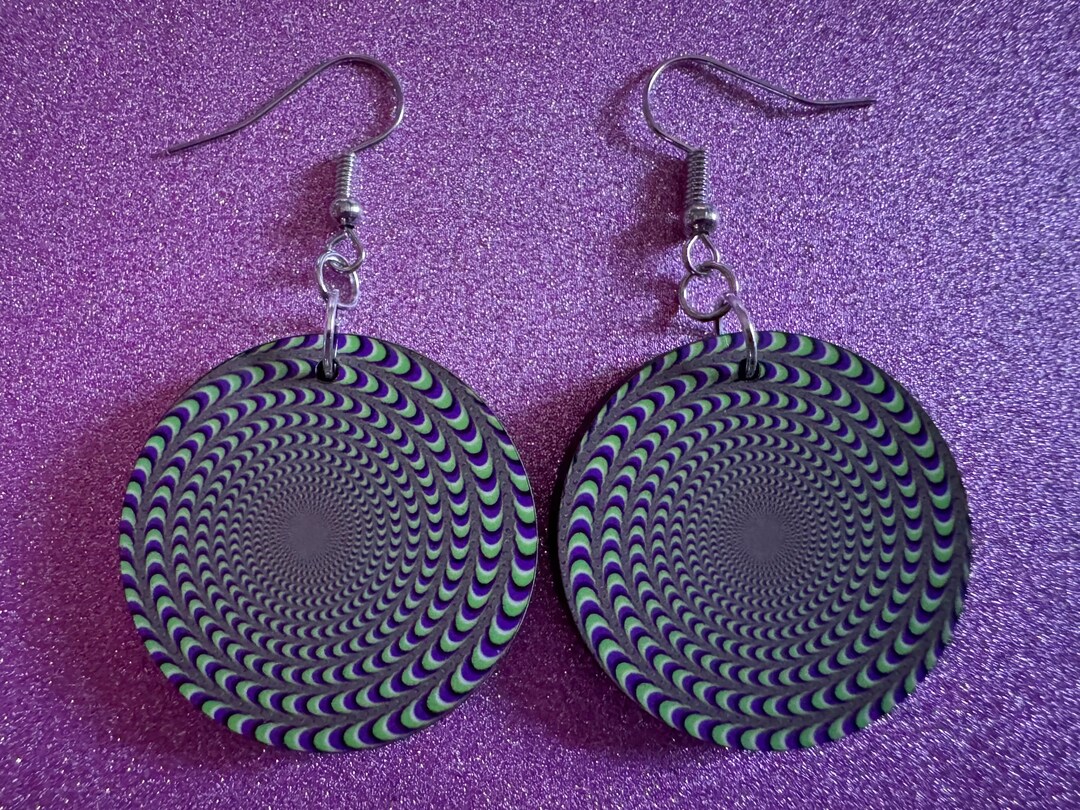 Colorful Psychedelic Optical Illusion Earrings: Sublimated Illusions ...