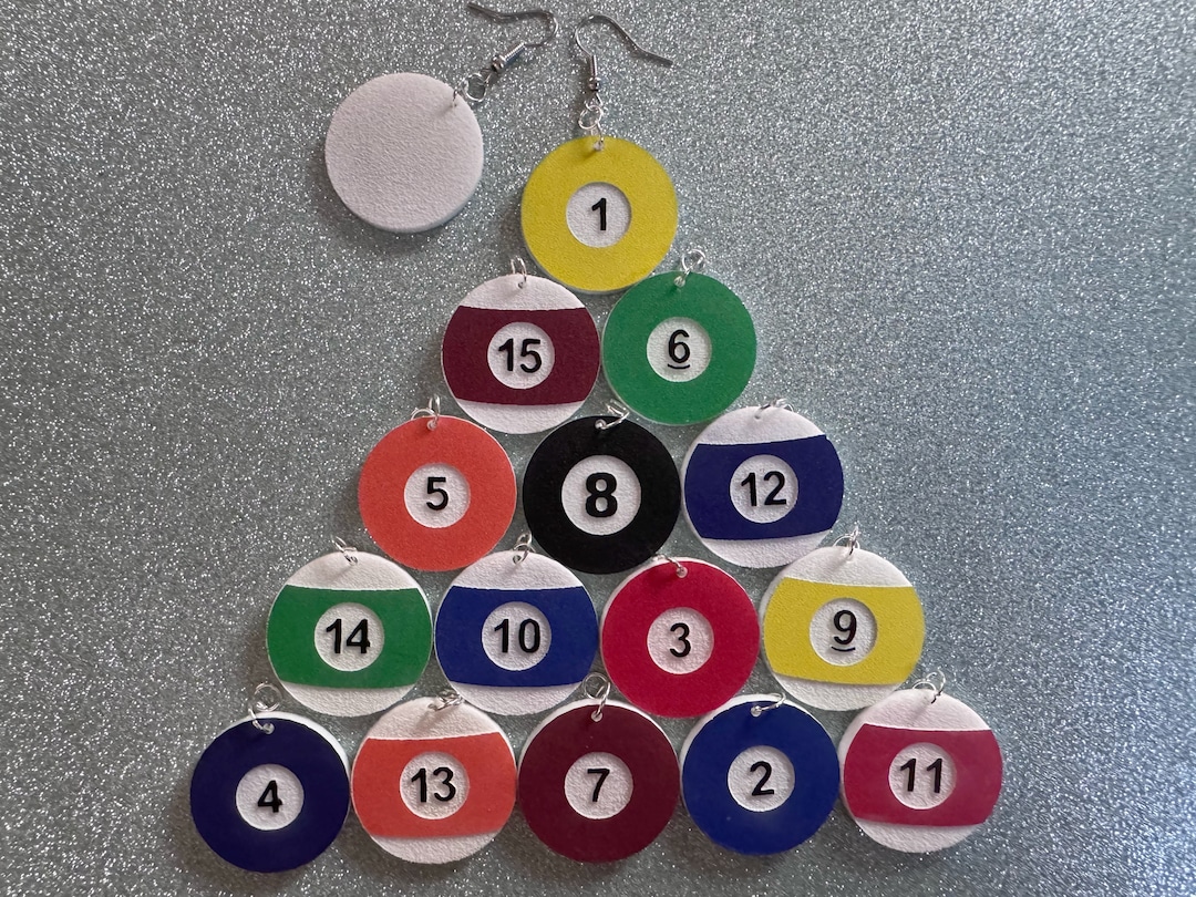 Billiard Ball Earrings: Laser Cut Acrylic Pool Balls, Pool Rack, Sports ...