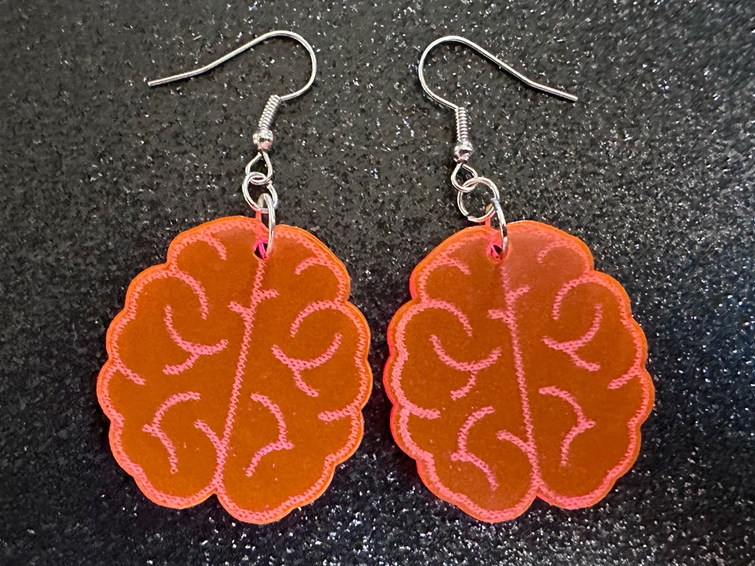 Neon Brain Earrings: Laser Cut Acrylic Brains, Genius, IQ, Nerd, Nurse ...