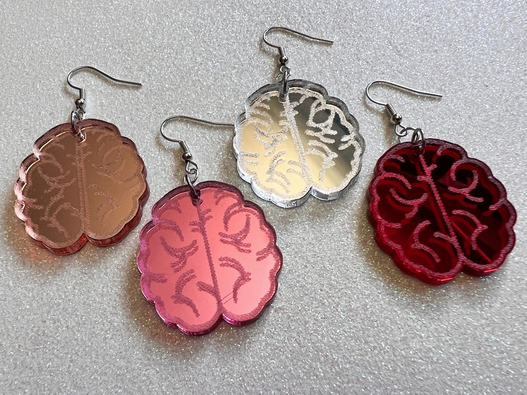 Mirrored Brain Earrings: Laser Cut Acrylic Brains, Genius, IQ, Nerd ...