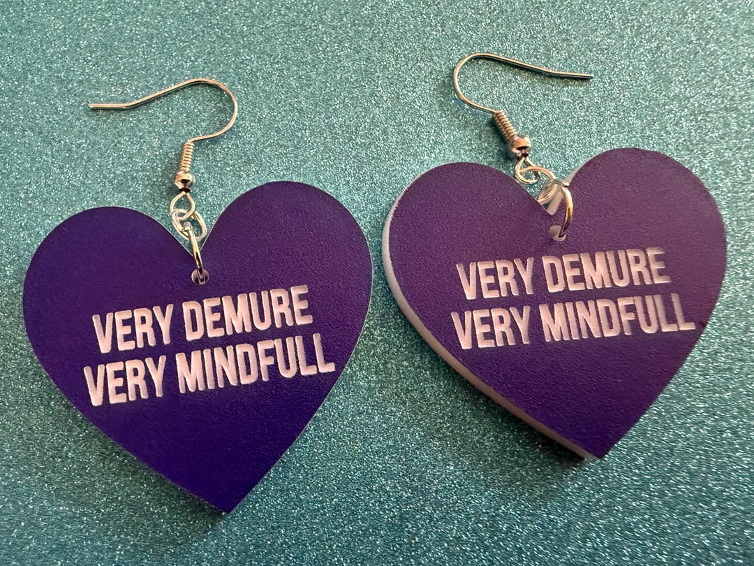 Demure Earrings: Laser Engraved Words, Very Demure, Very Mindful ...