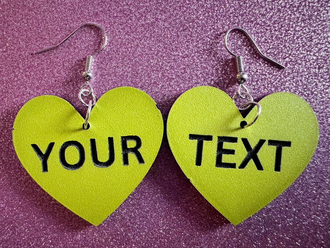 Custom Text Earrings: Laser Engraved Words, Yellow With Black Text ...