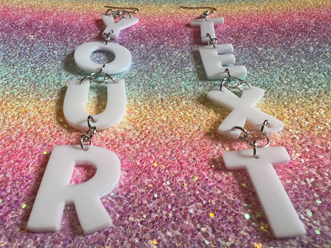 Custom Text Earrings: Laser Cut Words, Letters, Names, Teacher Gift ...