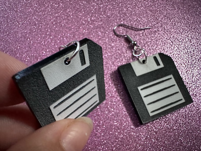 Floppy Fisk Earrings: Laser Cut Acrylic Floppy Disks, Retro Tech ...