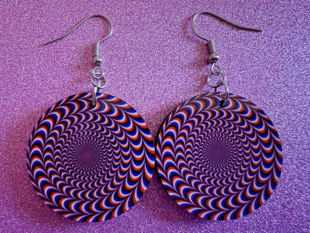 Colorful Psychedelic Optical Illusion Earrings: Sublimated Illusions ...