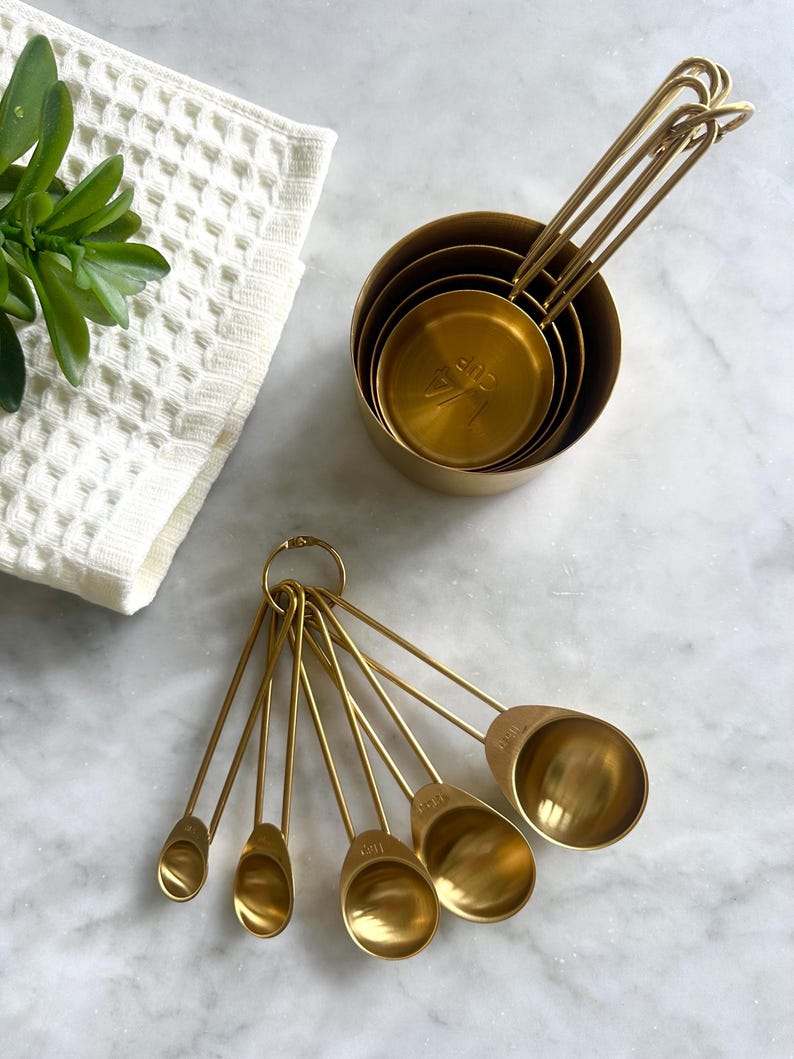 Gold Stainless Steel Measuring Cups and Spoons Set – Modern Kitchen ...