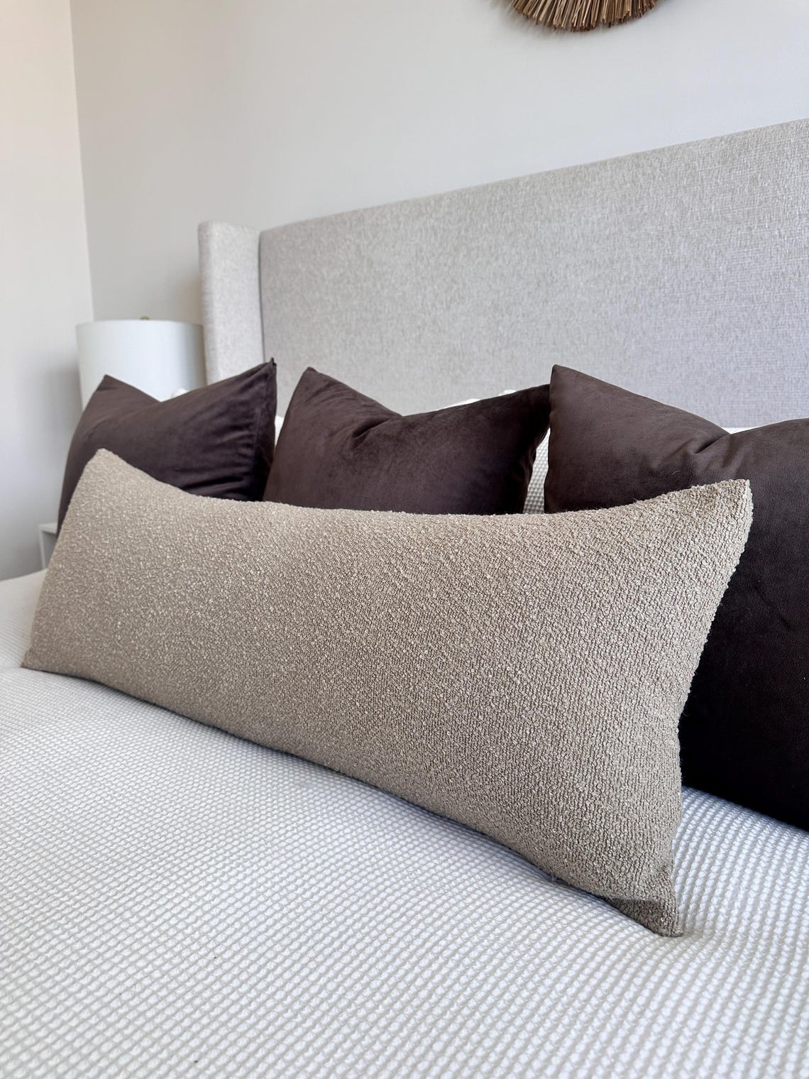 Taupe Boucle Long Lumbar Pillow Cover | Modern Minimalist Bed Pillow ...