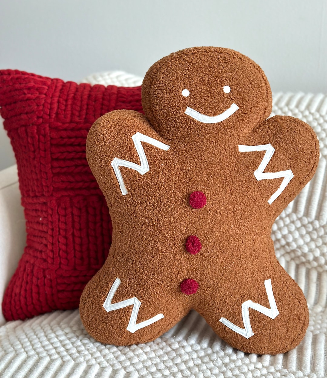 Gingerbread Man Sherpa Pillow, Faux Fur Christmas Pillow, Christmas ...
