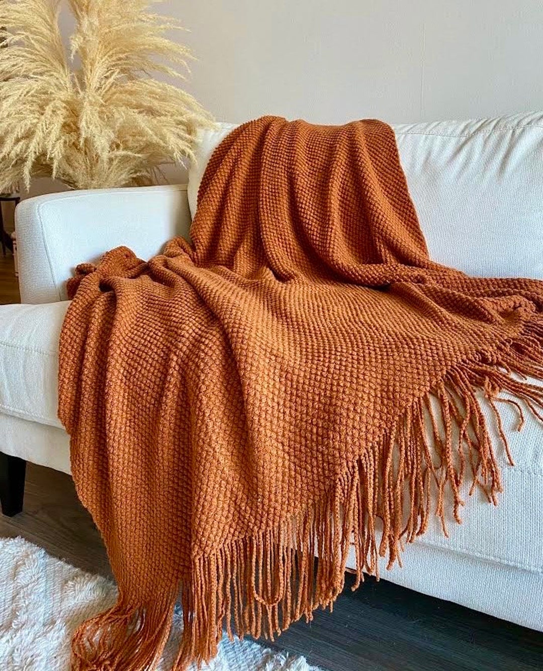 Burnt Orange Throw Blanket, Orange Bedroom Blanket, Fall Throw Blanket ...