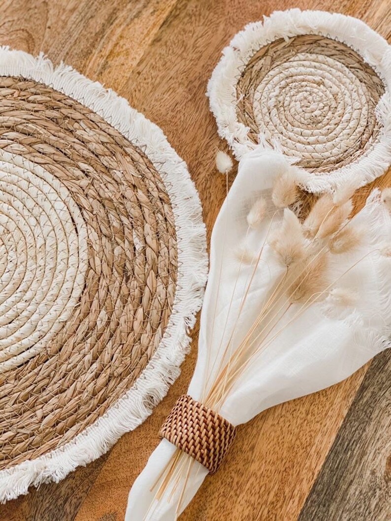 Bohemian coasters boho coasters fringe coaster set | Etsy