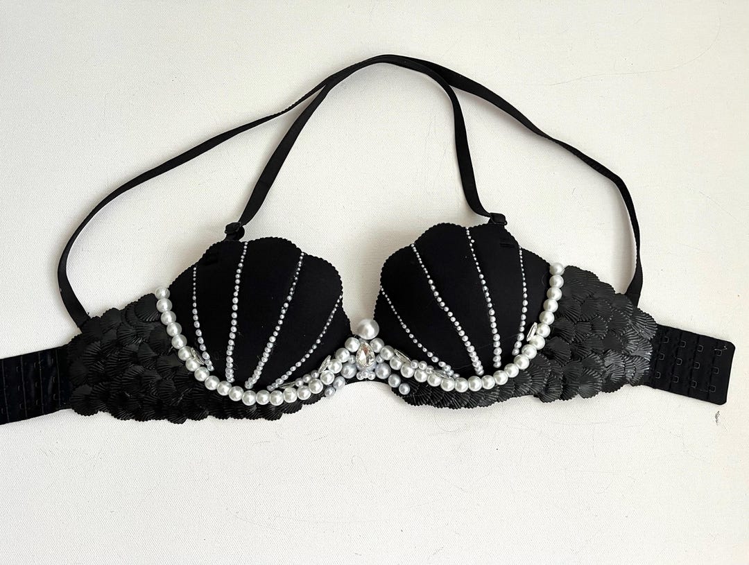 Waterproof Adult Mermaid Bra siren Krystal Black and Pearls - Etsy