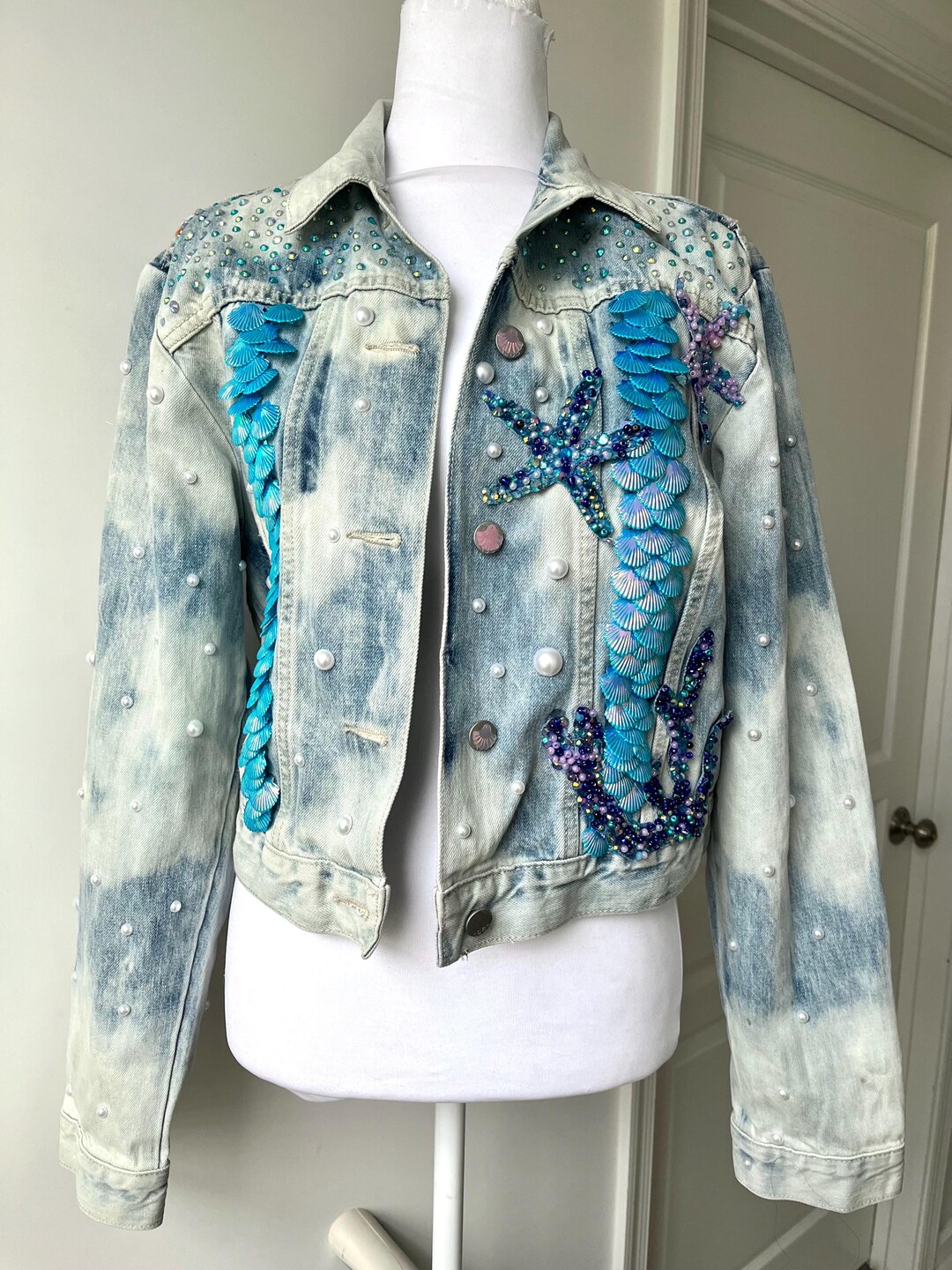 Adult Medium Mermaid Denim Upcyled Jacket (let’s Be Mermaids!) - Etsy