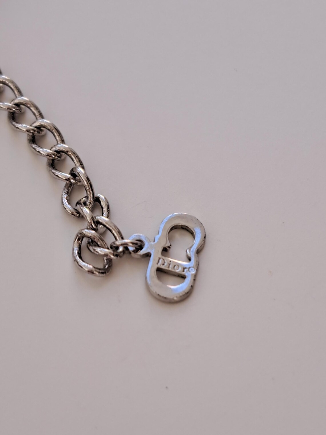 Christian Dior Vintage Diamante Dog Tag Pendant Necklace 1990's. Silver ...